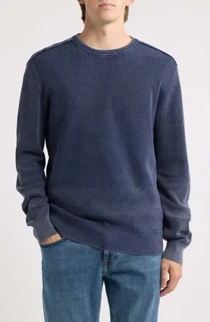 SCHOTT Stonewash Cotton Crewneck Sweater - Navy