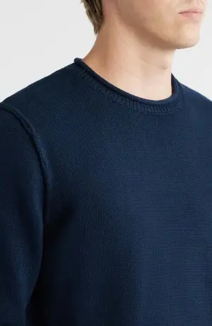 SCHOTT Lightweight Cotton Crewneck Sweater - Navy
