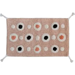 STORIED HOME Boho Cotton Tufted Bath Mat With Circle Pattern And Tassels