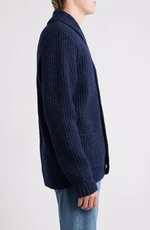 SCHOTT Donegal Tweed Wool Blend Cardigan - Navy