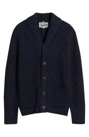 SCHOTT Donegal Tweed Wool Blend Cardigan - Navy