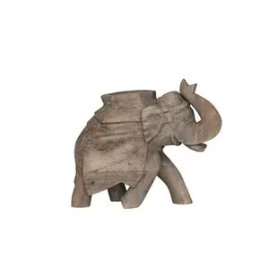 STORIED HOME 7 Inches Hand-carved Mango Wood Elephant Figurine Décor - Gray