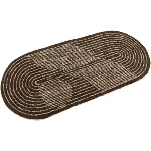 STORIED HOME Modern Oval Cotton Tufted Rug With Woven Line Design - Brown