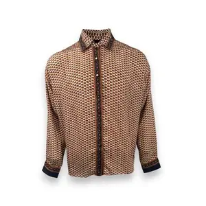 MONZLAPUR Embossed Botanical Long Sleeve Crepe Shirt - Copper