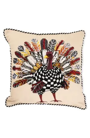 MACKENZIE-CHILDS Checked Turkey Throw Pillow - Beige