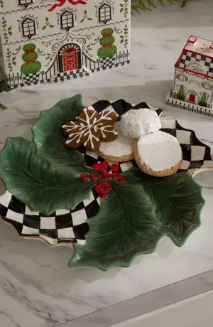 MACKENZIE-CHILDS Holly Leaf Ceramic Serving Plate