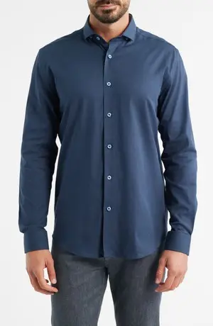 Stone Rose Nova Legacy Solid Navy Stretch Cotton Blend Button-up Shirt