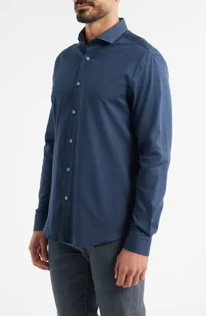 Stone Rose Nova Legacy Solid Navy Stretch Cotton Blend Button-up Shirt