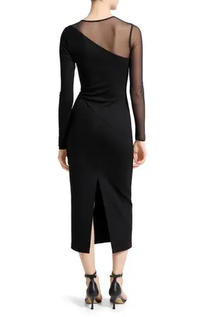 MARCELLA Milo Long Sleeve Mesh & Ponte Column Dress