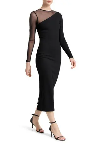 MARCELLA Milo Long Sleeve Mesh & Ponte Column Dress