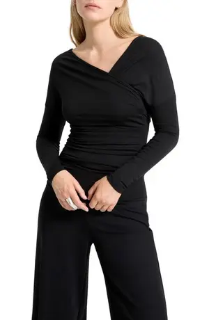 MARCELLA Jisoo Ruched Surplice Neck Jersey Top