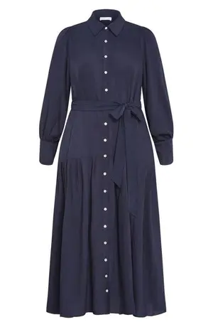 City Chic Romie Button-up Shirtdress - Navy