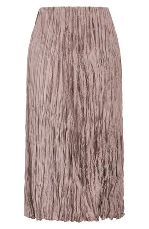 City Chic Imogen Pleated Crinkle Midi Skirt - Mink
