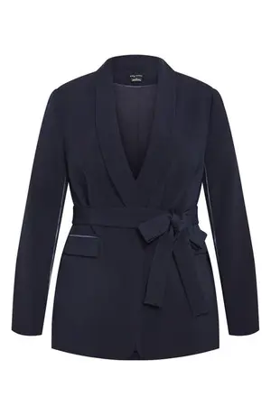 City Chic Soraya Belted Jacket - Navy
