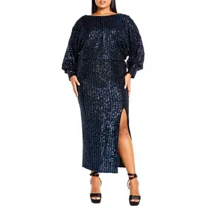 City Chic Galilea Sequin Long Sleeve Gown