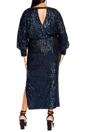 City Chic Galilea Sequin Long Sleeve Gown