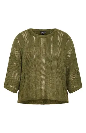 City Chic Sienna Open Stitch Sweater - Khaki