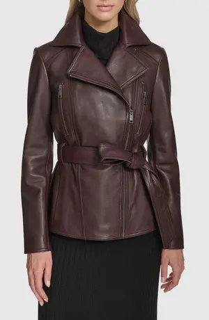 Andrew Marc Violet Leather Trench Jacket - Port