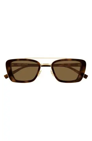 Saint Laurent 50mm Rectangular Sunglasses - Havana