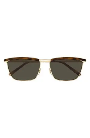 Saint Laurent 57mm Rectangular Sunglasses - Gold