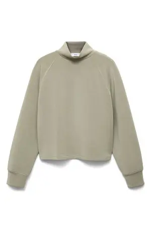 Mango Mock Neck Sweatshirt - Khaki Green