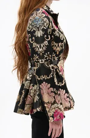AZALEA WANG Floral Jacquard Peplum Blazer