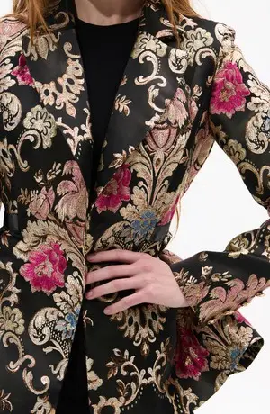 AZALEA WANG Floral Jacquard Peplum Blazer