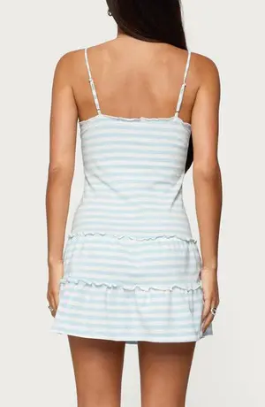 EDIKTED Striped Tiered Stretch Cotton Minidress