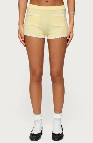 EDIKTED Leila Scalloped Knit Shorts - Yellow