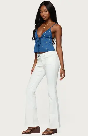 EDIKTED Mattea Patch Pocket Low-rise Flare Jeans - White