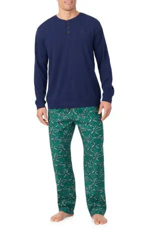 Tommy Bahama Long Sleeve Cotton & Modal Henley Pajama Top - Green Print