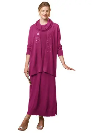 JESSICA LONDON 2-piece Sweater Dress Set - Raspberry
