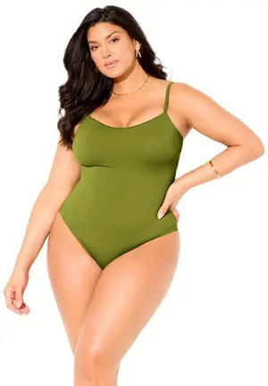 SWIMSUITS FOR ALL One Piece Tank Swimsuit With Adjustable Straps And Shirring Avocados