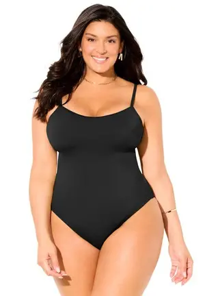 SWIMSUITS FOR ALL One Piece Tank Swimsuit With Adjustable Straps And Shirring - Black
