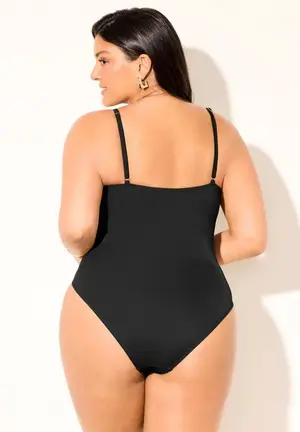 SWIMSUITS FOR ALL One Piece Tank Swimsuit With Adjustable Straps And Shirring - Black