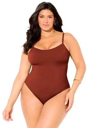 SWIMSUITS FOR ALL One Piece Tank Swimsuit With Adjustable Straps And Shirring - Cinnamon