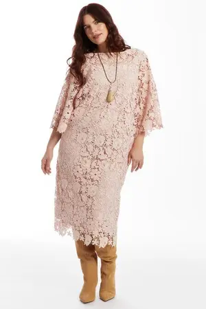 JUNE + VIE Bell Sleeve Lace Midi Dress - Sepia Rose