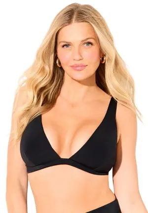 SWIMSUITS FOR ALL Plunging Triangle Bikini Top - Black