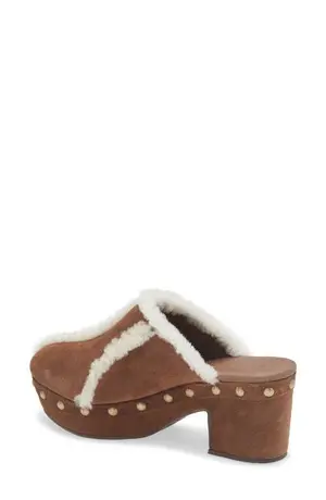 CHOCOLAT BLU Greer Genuine Shearling Platform Clog - Brown Suede