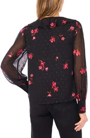 CECE DUPRAZ Flora Metallic Tie Neck Top