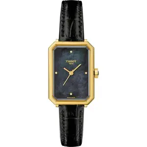 TISSOT Srv Rectangle Couture Mother-of-pearl & Diamond Leather Watch - Black Mother Of Pearl