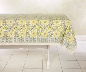 SUSTAINABLE THREADS Hand Block Printed Tablecloth60" X 60" Bloom Wheat