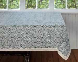 SUSTAINABLE THREADS Hand Block Printed Tablecloth60" X 60" Motifs Fog