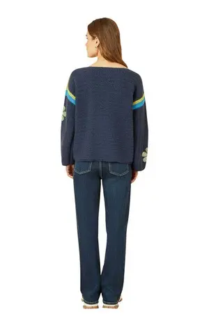 YUMI Crochet Knit Floral Jumper - Navy