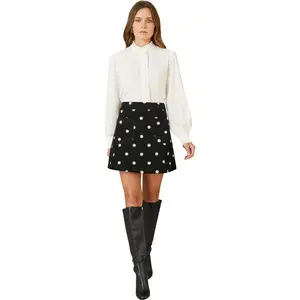 YUMI Corduroy Daisy Mini Skirt - Black