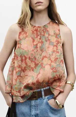 Mango Floral Print Sleeveless Top