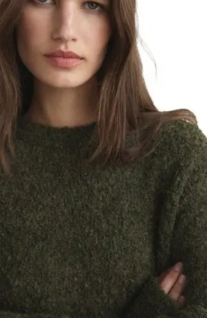 Mango Bouclé Knit Crewneck Sweater - Green