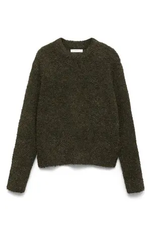 Mango Bouclé Knit Crewneck Sweater - Green
