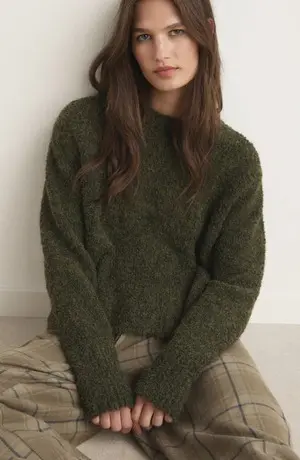 Mango Bouclé Knit Crewneck Sweater - Green