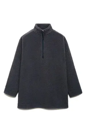 Mango Oversized High Pile Fleece Half-zip Pullover - Ink Blue